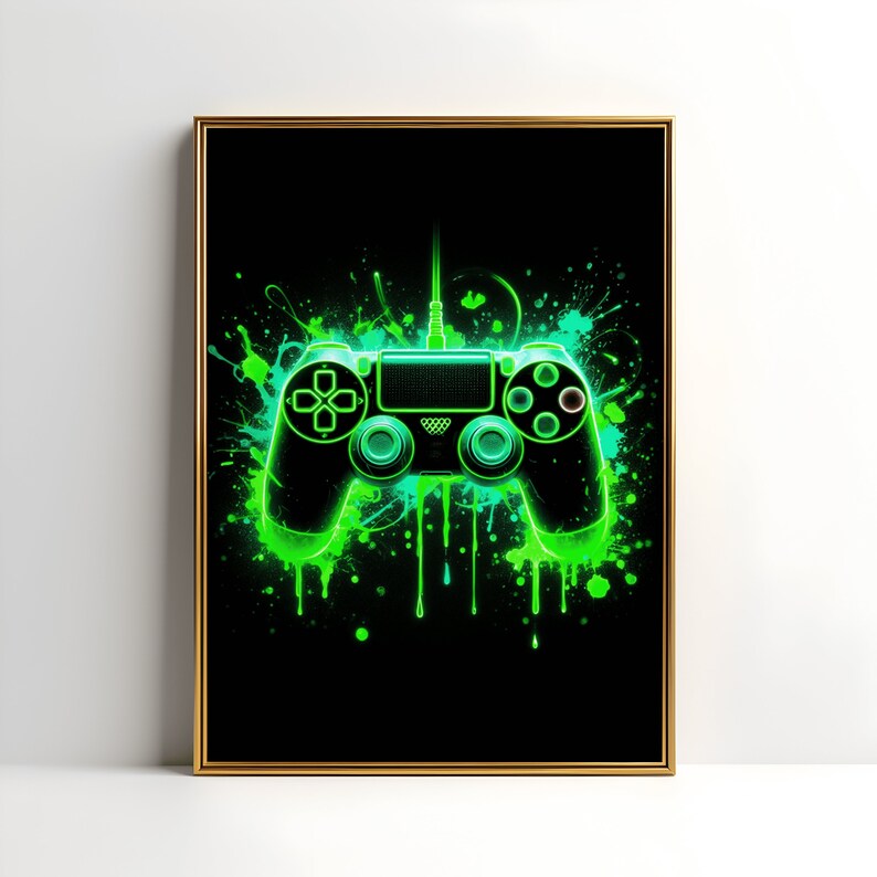 Neon Green Gamer Print Poster Set of 3 Gaming Prints Game Bedroom Decor ...