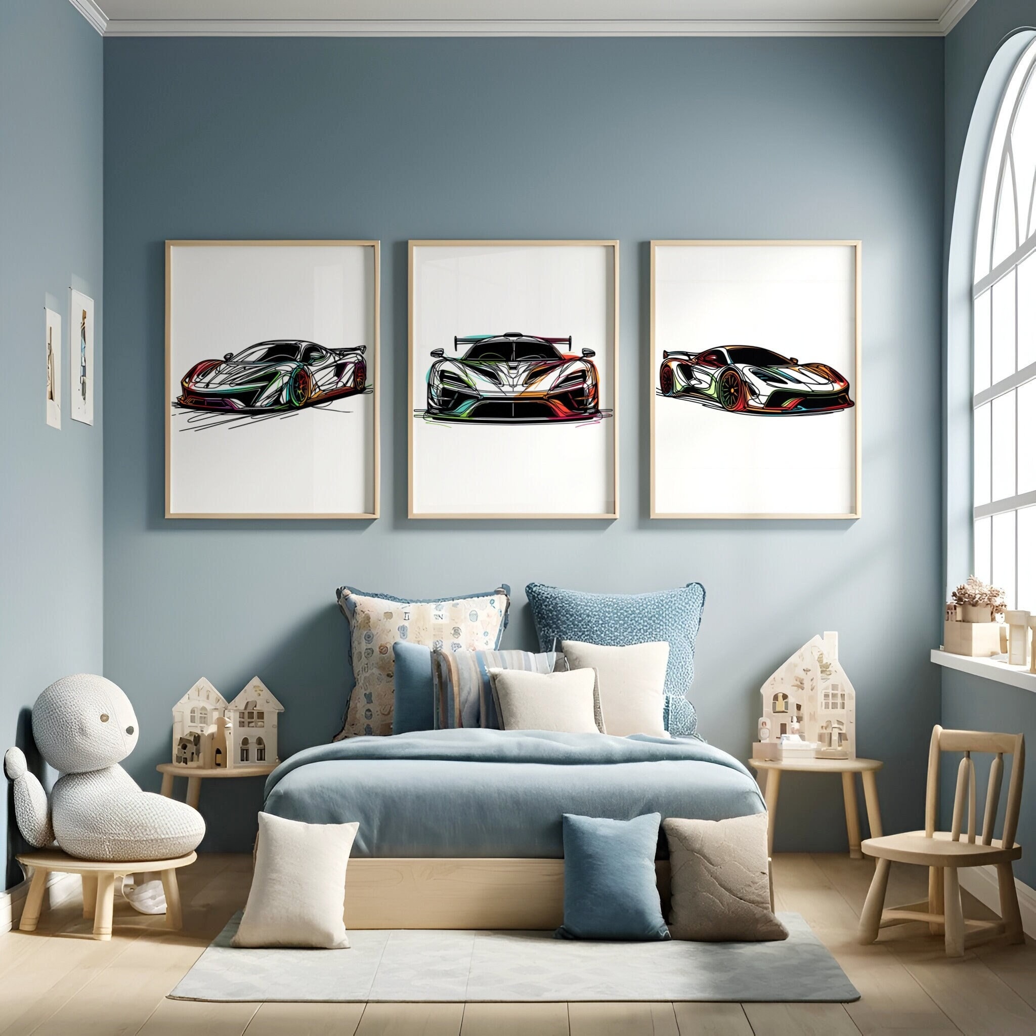 Car Poster Print Set - 3 Cars Posters | Line Drawing Design | Boys Room ...