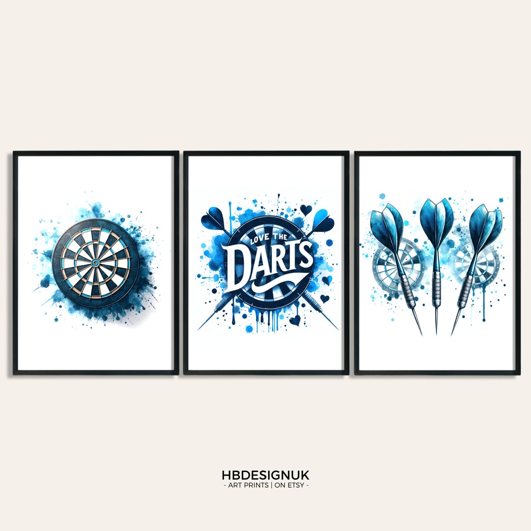 Darts Art Print - Love the Darts | Darts Fan Gift | Blue Watercolour ...