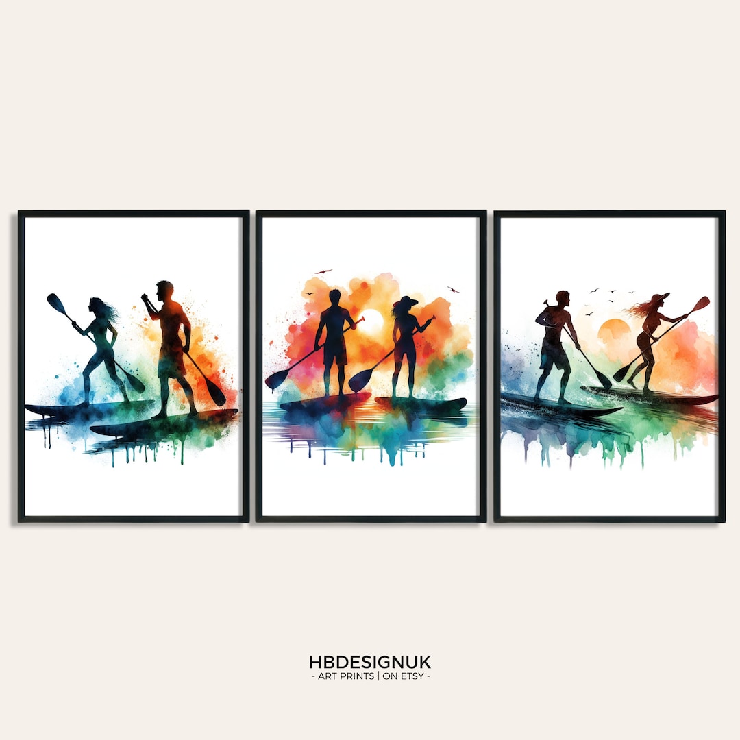 Paddleboarding Couple Wall Art - Set of 3 Paddleboard Prints | Paddle ...