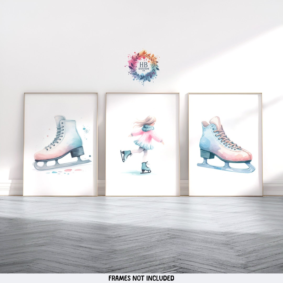 Ice Skating Prints - Set of 3 Pastel Posters | Ice Skater Wall Art ...