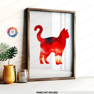 Red Cat Prints - Set of 3 Abstract Posters | Watercolour Artwork | Cats ...