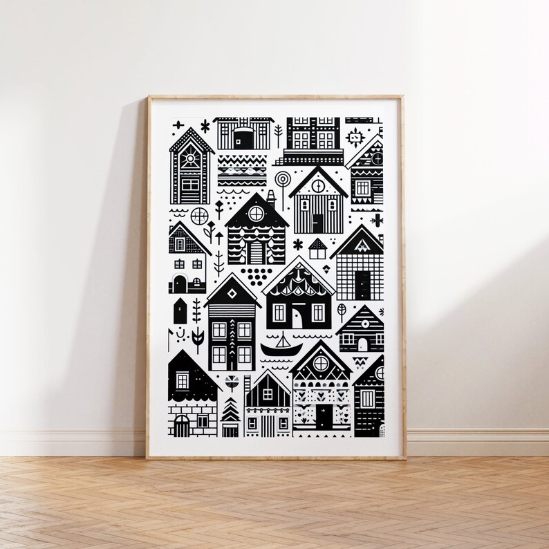 Scandi Houses Artwork Set - 3 Scandinavian Style Posters | Retro Art ...