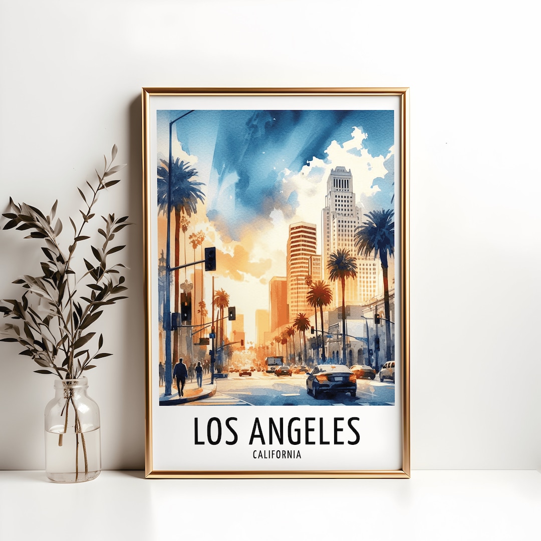 Los Angeles Travel Poster Print - Watercolour Design | Wall Artwork ...