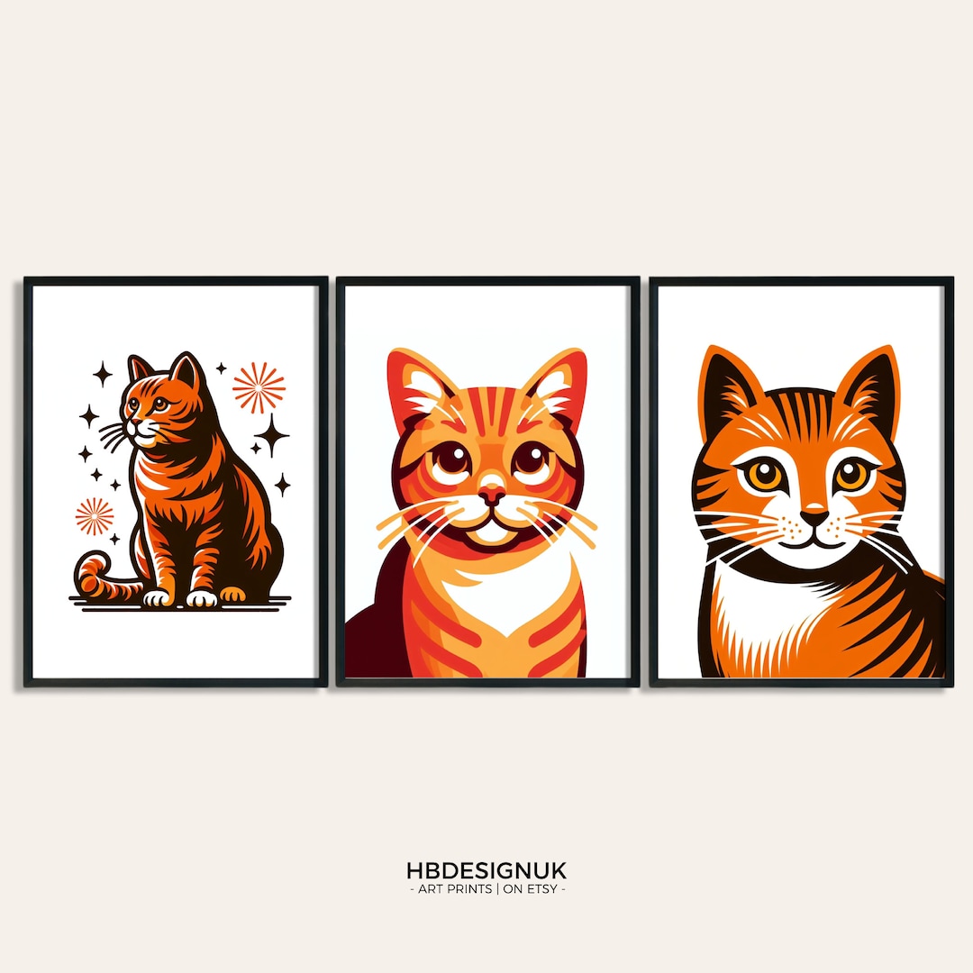 Ginger Cat Print Set - Set of 3 Posters | Scandi Style Print ...