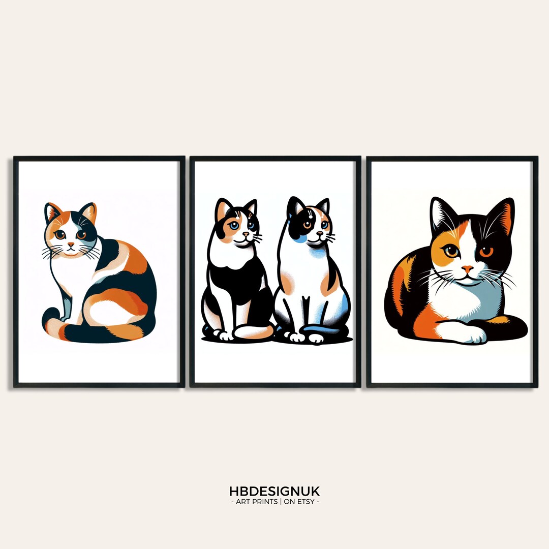 Calico Cat Print Set - Set of 3 Posters | Scandi Style Print | Pet ...