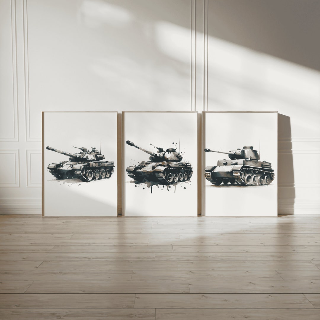 Military Tank Poster Set 3 Tanks Prints Watercolour Design Boys Room ...