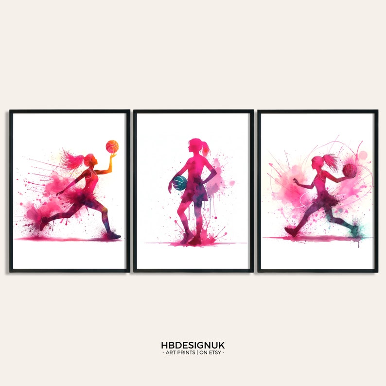 Pink Netball Print Poster - Set of 3 Netball Team Posters | Room Decor ...