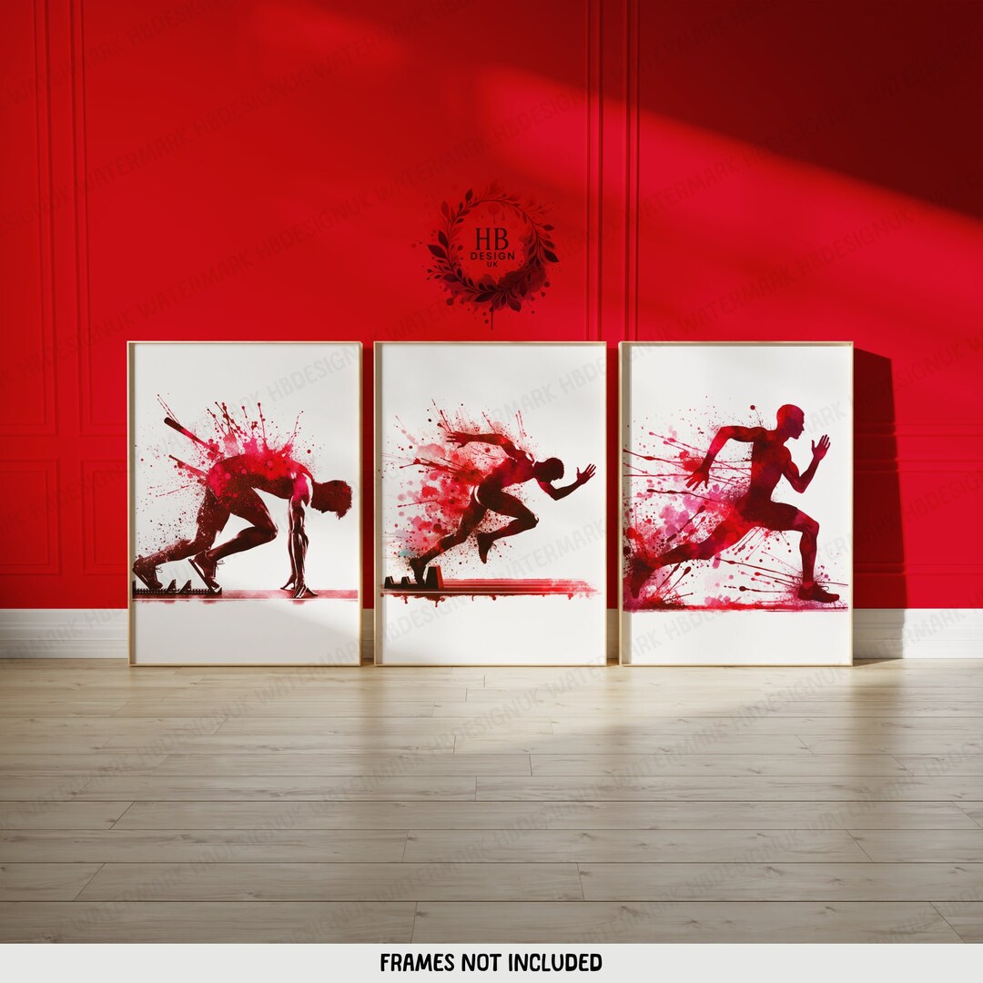 Red Athletics Print Set - Set of 3 Runner Posters | Sprinter Art ...