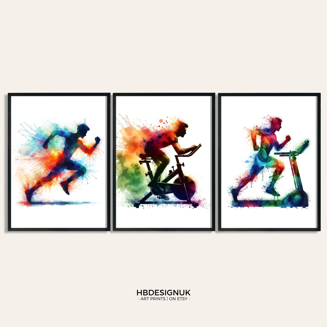 Home Gym Decor Print - Set of 3 Gym Posters | Watercolour Posters ...