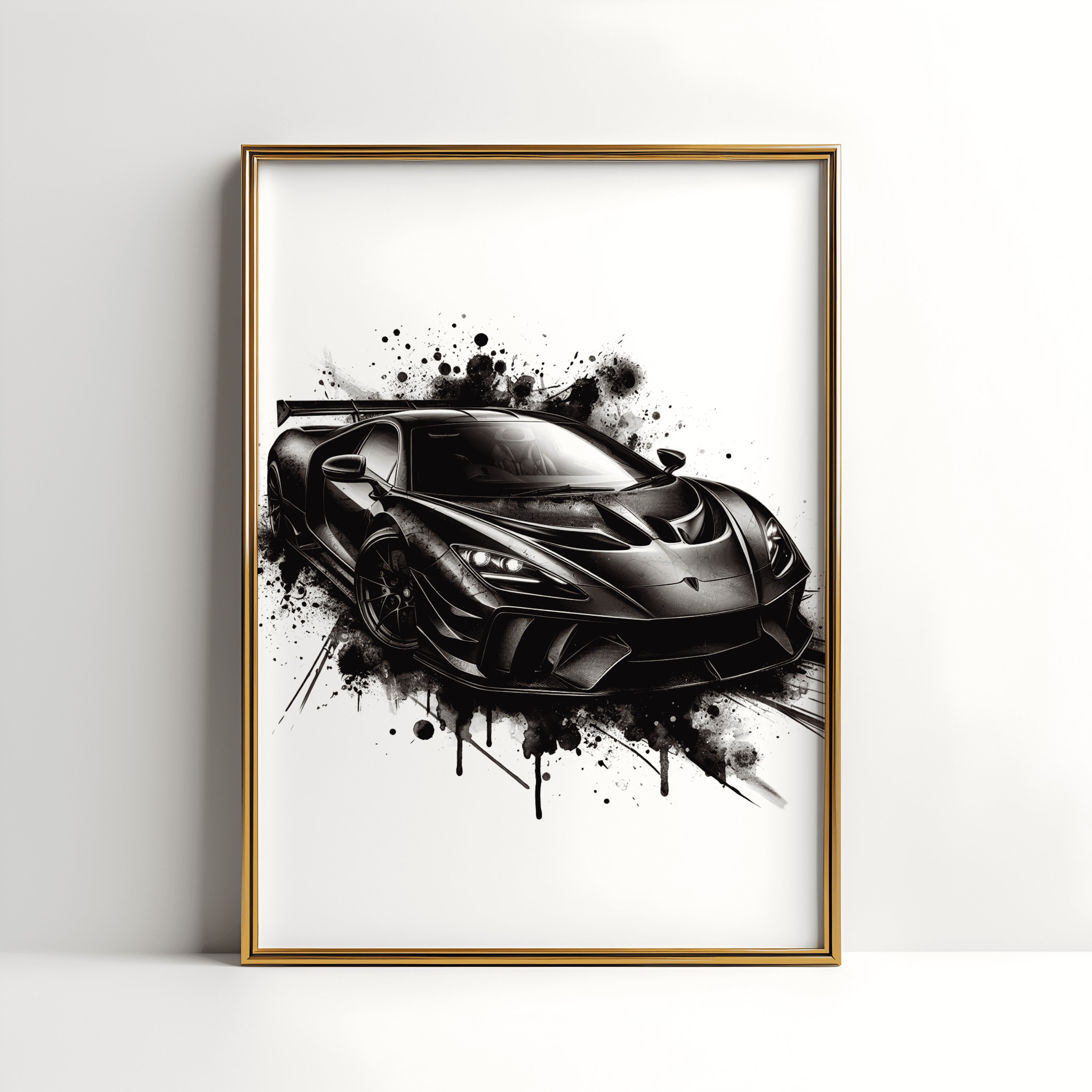 Supercar Print Poster Set - Set of 3 Car Posters | Black Watercolour ...