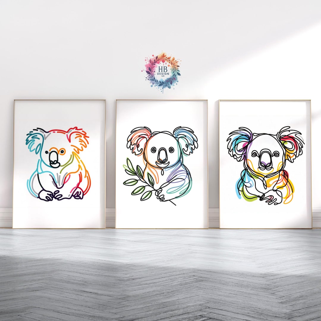 Koala Line Art Prints - Koalas Wall Art | Koala Bear Pictures | Animal ...