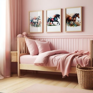 Girls Bedroom Horses Decor - Set of 3 Horse Posters | Kids Pony Prints ...