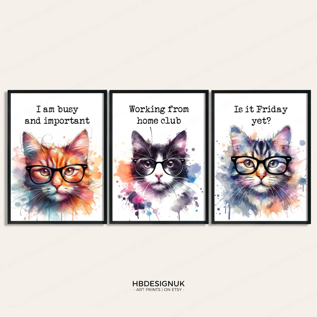 Funny Cat Office Prints - Set of 3 Posters | Cats Quotes Decor | Work ...