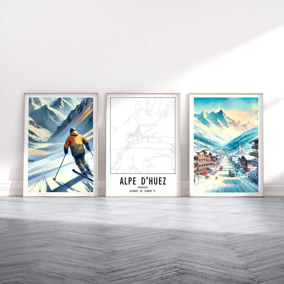 Alpe D'huez Ski Print Set - Watercolour Alpine Poster | Travel Wall ...