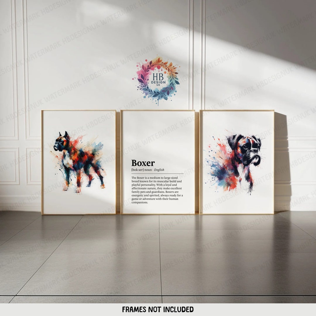 Boxer Dog Prints - Set of 3 Posters | Watercolor Definition Wall Art ...