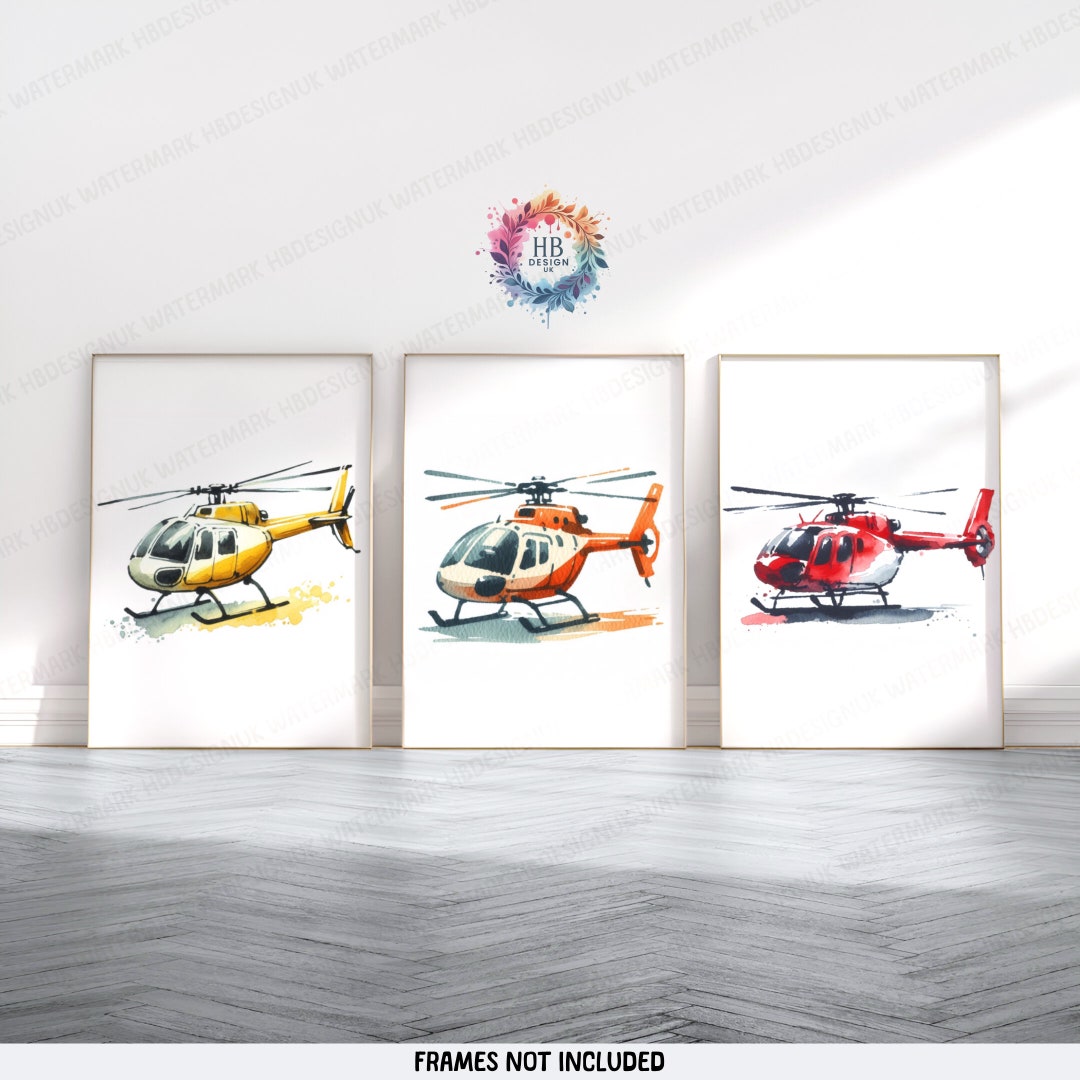 Helicopter Poster Prints - Set of 3 | Boys Bedroom Decor | Aircraft ...
