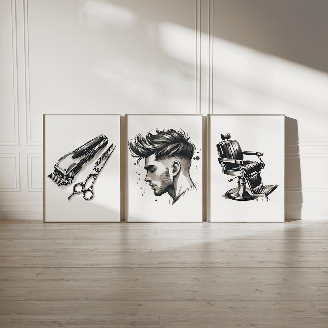 Barber Wall Art Set - 3 Barbers Posters | Haircut Shop Print | Men's ...