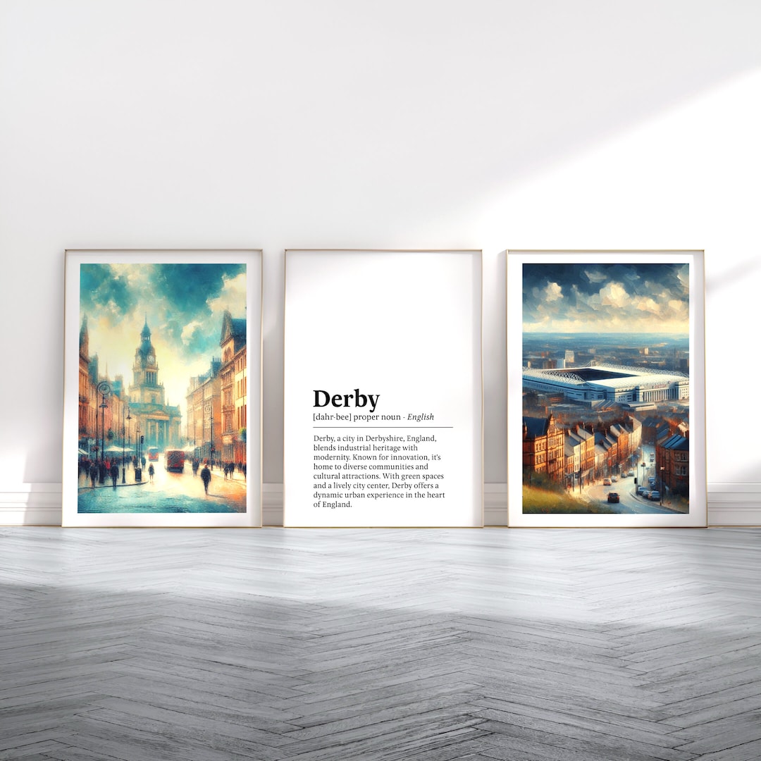 Derby Poster Prints - Set of 3 Posters | Watercolour Wall Art Decor ...