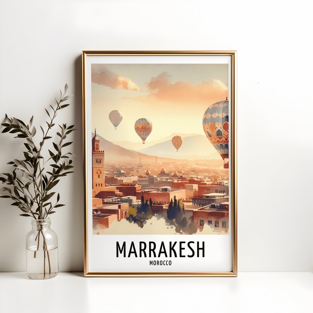 Marrakesh Travel Print - Watercolour Poster Design | Wall Artwork ...