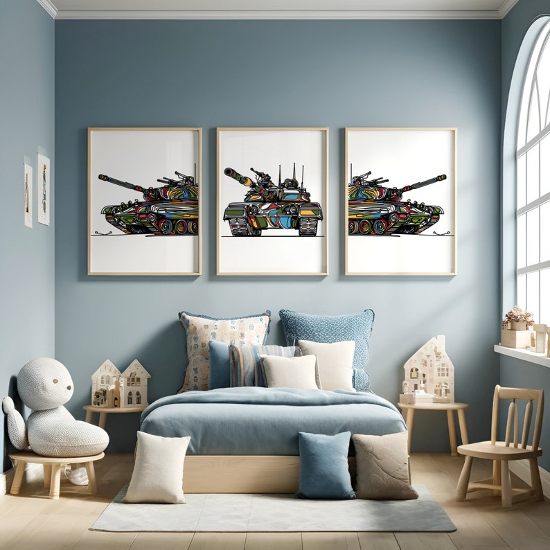 Colourful Tank Print Set - 3 Tanks Posters | Watercolour Design | Boys ...