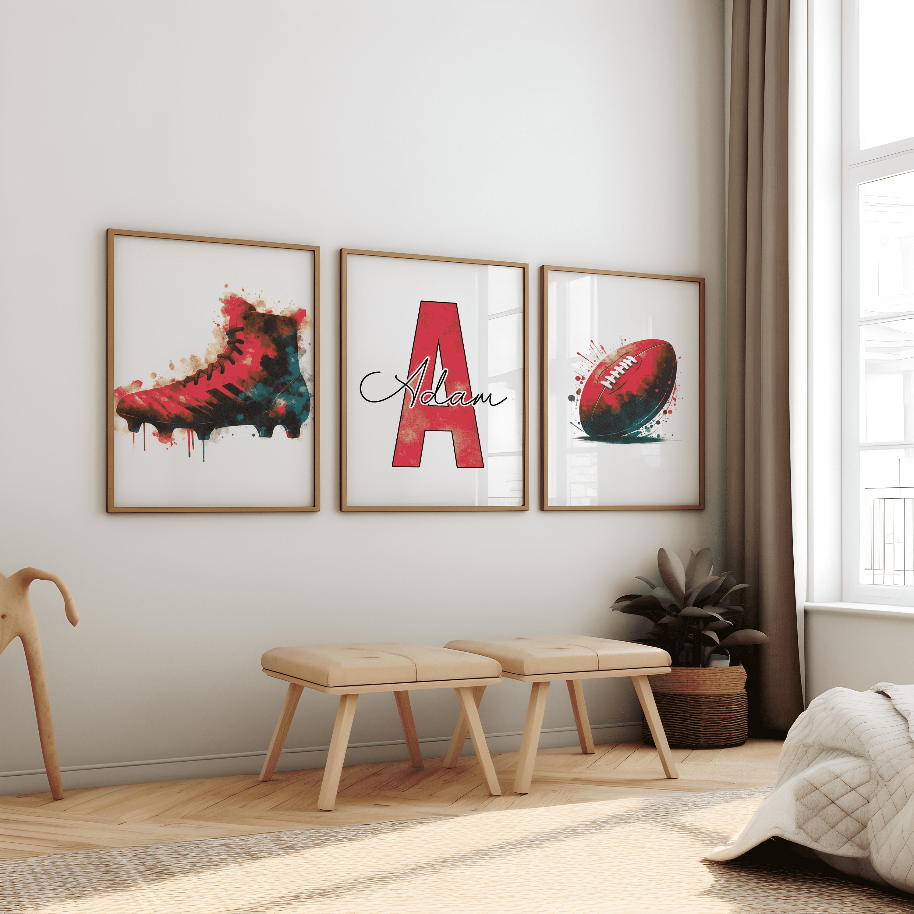 Custom Red Rugby Decor - 3 Rugby Prints | Personalised Boys Bedroom ...