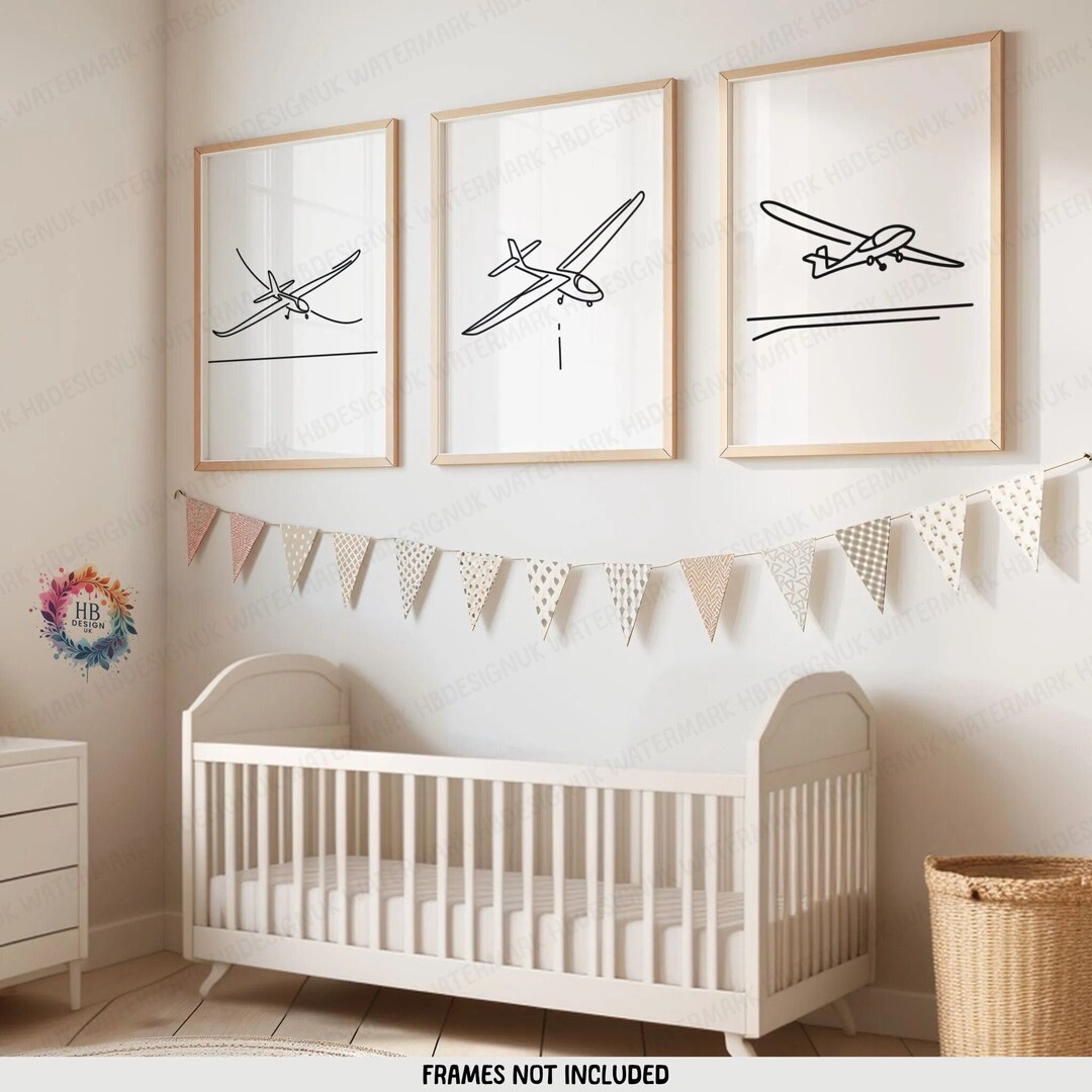 Minimal Glider Print Set - 3 Posters | Boys Bedroom Wall Art | Plane ...