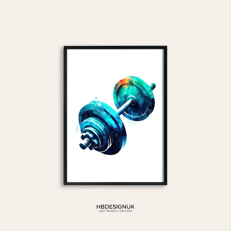 Gym Poster Print - Set of 3 Gym Posters | Watercolour Design | Dumbbell Decor | Fitness Wall Art ...