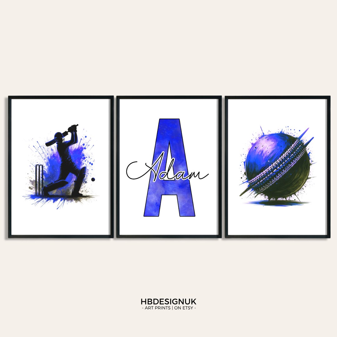 Personalised Cricket Posters - Set of 3 Cricket Prints | Custom Cricket ...