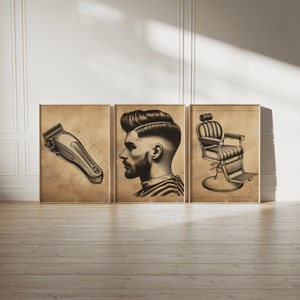 Vintage Barber Print Set - 3 Barbers Shop Posters | Haircut Wall Art ...