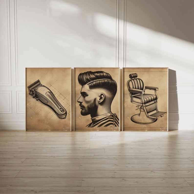 Vintage Barber Print Set - 3 Barbers Shop Posters | Haircut Wall Art ...