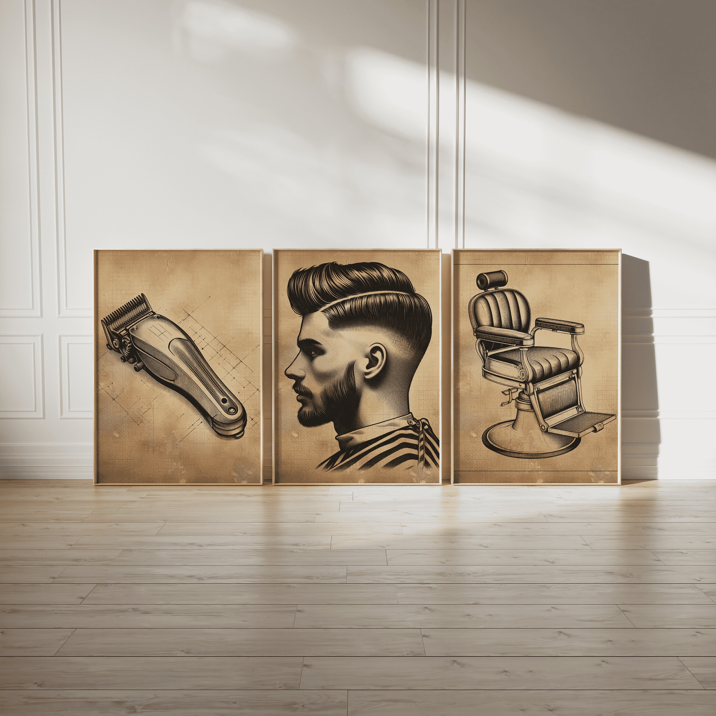 Vintage Barber Print Set - 3 Barbers Shop Posters | Haircut Wall Art ...