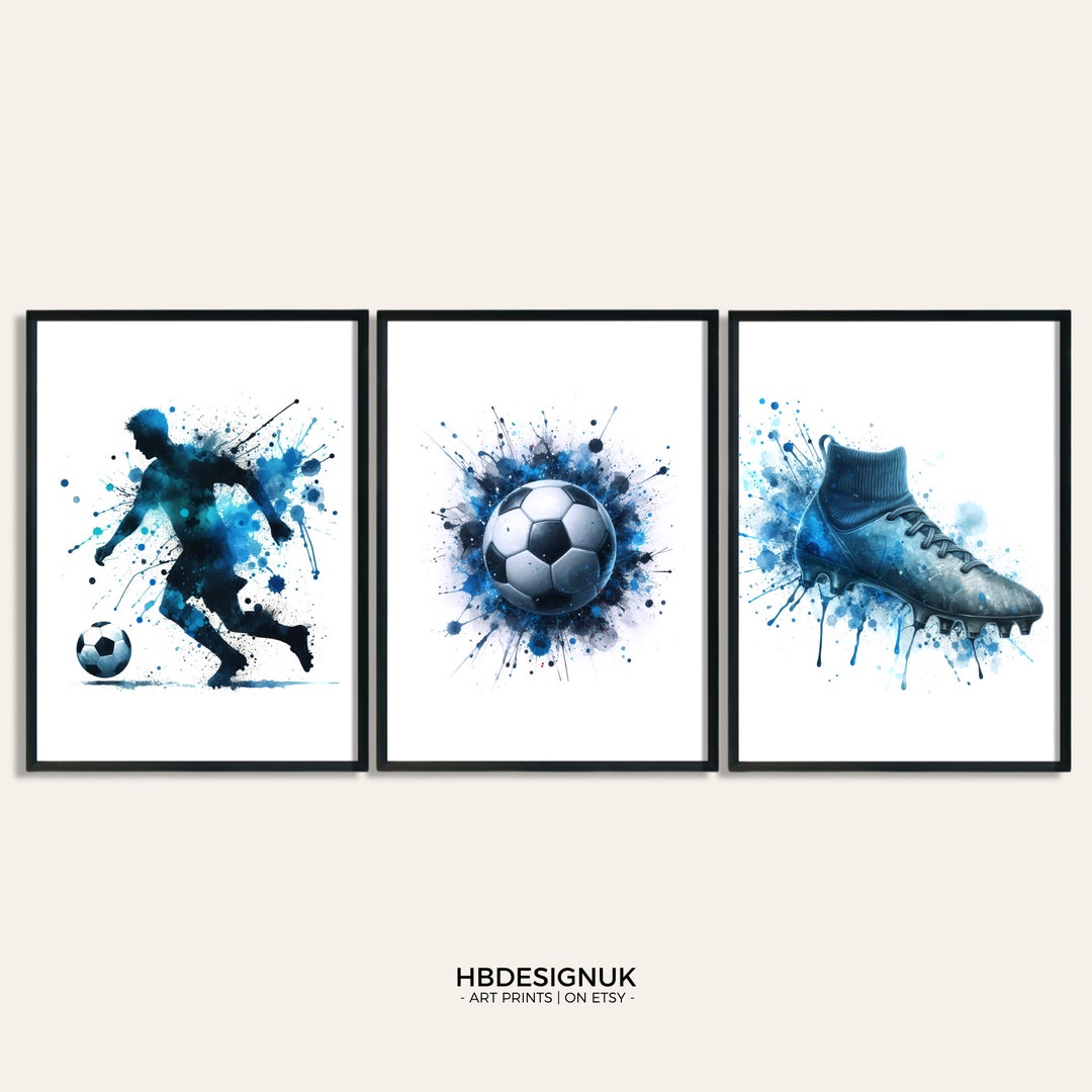 Football Wall Art Prints - Set of 3 Soccer Prints | Boys Bedroom Decor ...