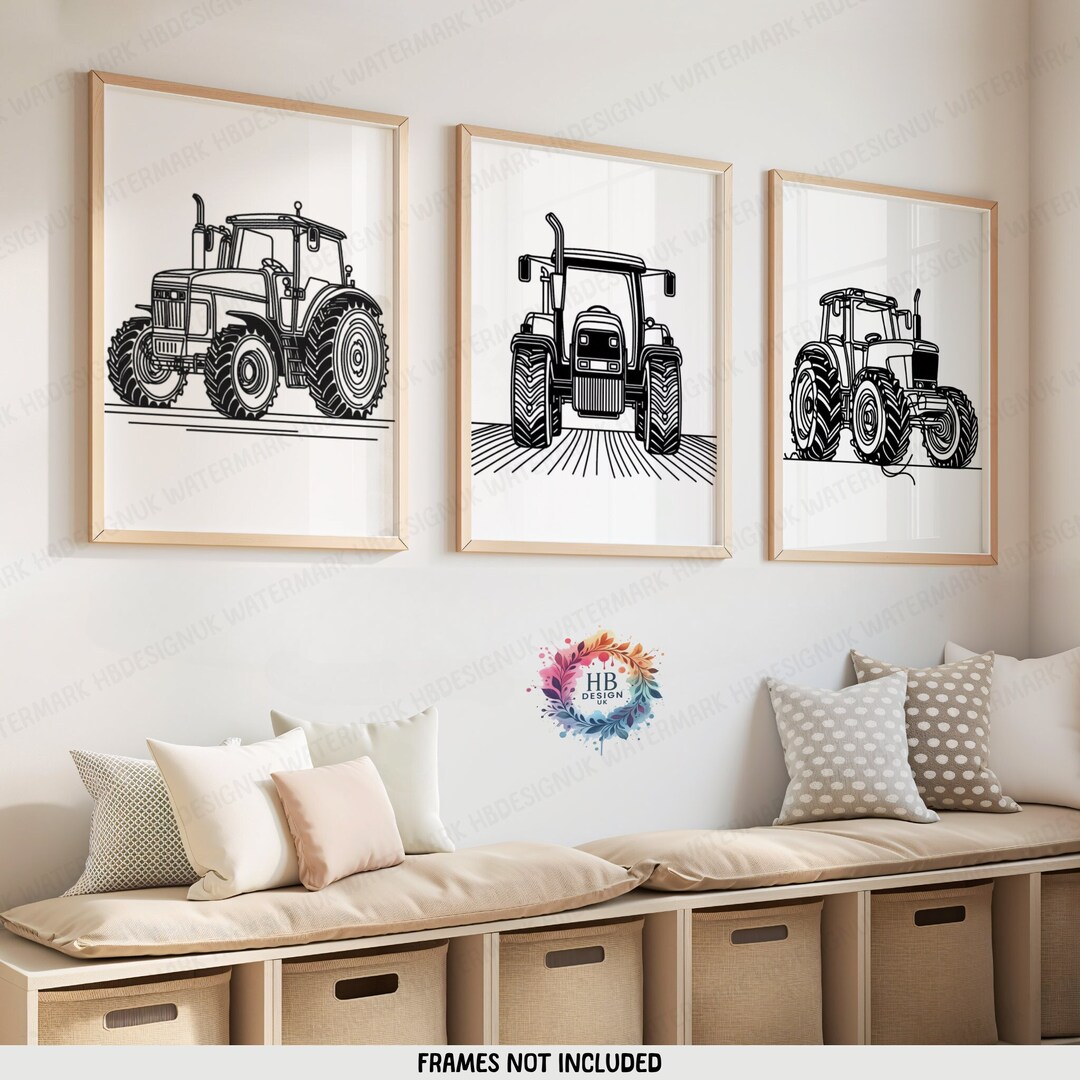 Tractor Line Art Prints - Set of 3 Posters | Boys Bedroom Artwork ...
