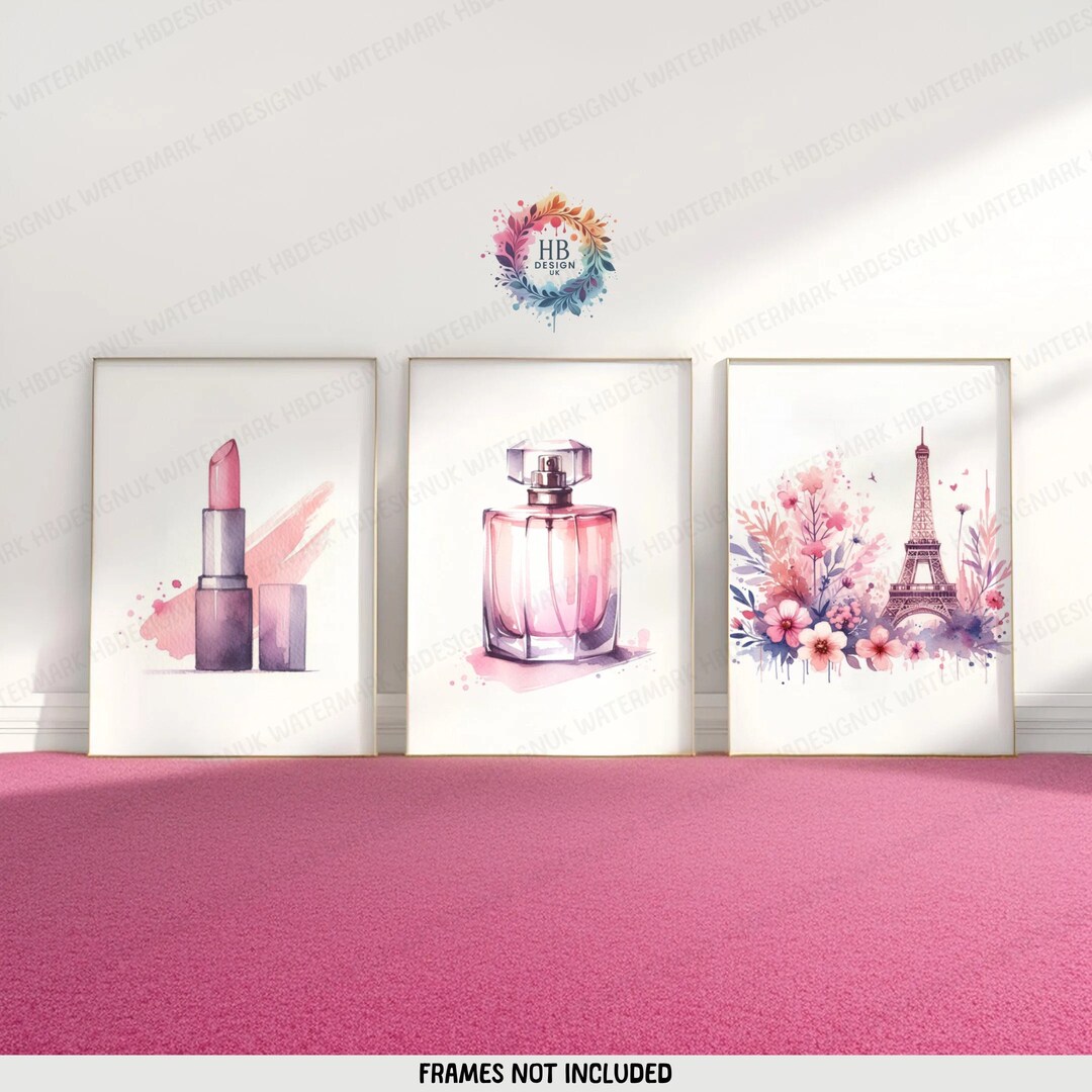 Perfume Bottle Wall Art - Set of 3 Prints | Pink Room Decor | Make up ...