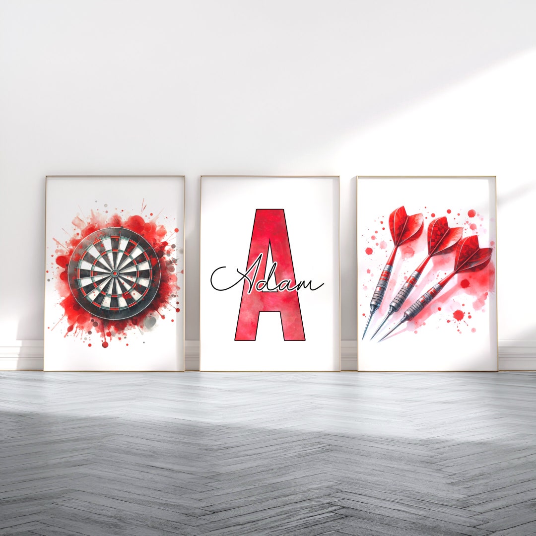Red Darts Print Set - 3 Personalised Dart Posters | Sport Player Gift ...