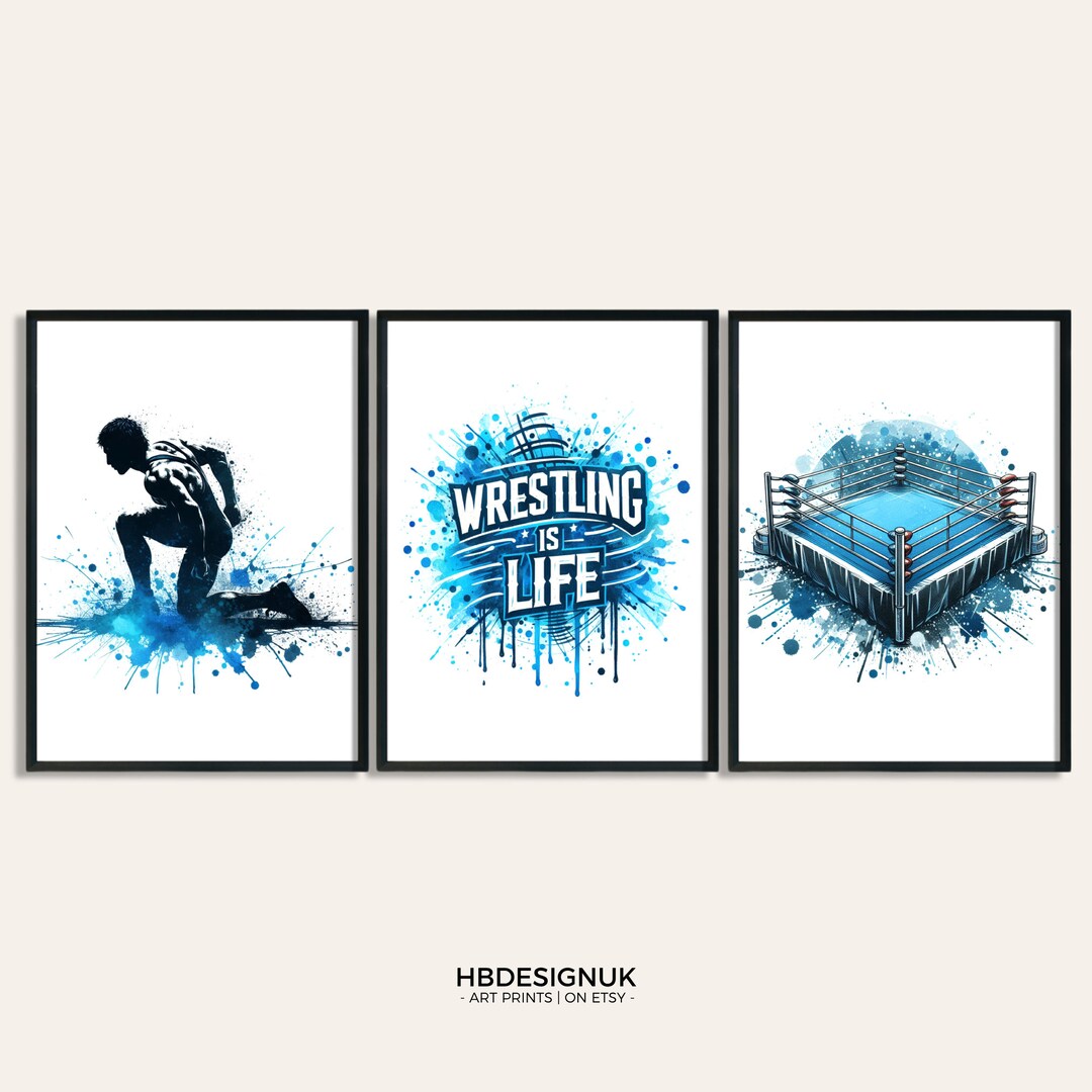 Wrestling Art Designs - Set of 3 Wrestler Prints | Boys Bedroom Decor ...