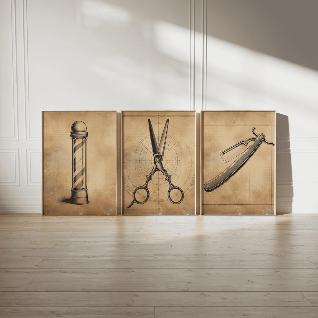 Vintage Barber Shop Print Set - 3 Barbers Posters | Haircut Wall Art ...