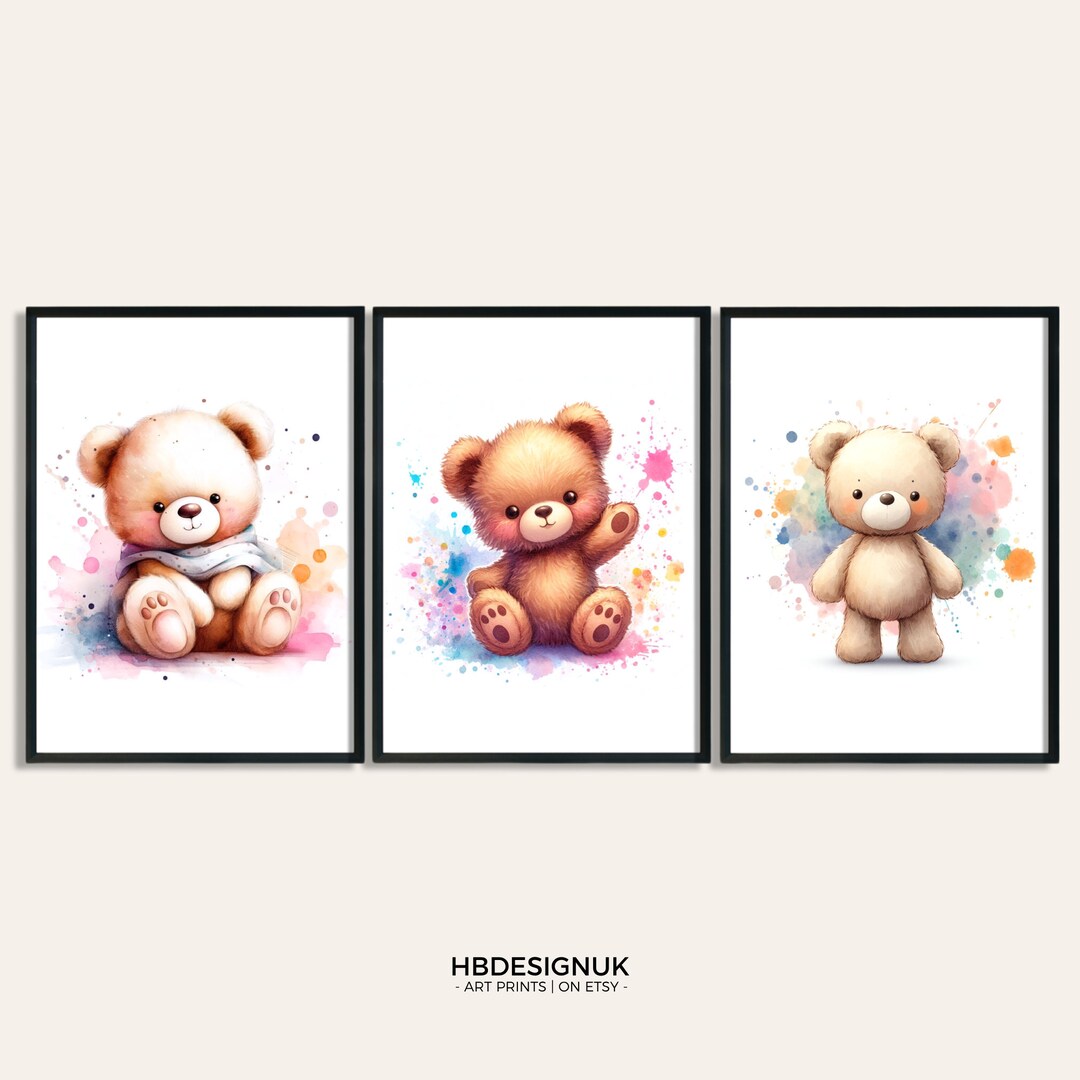 Kids Teddy Bear Poster Set Set of 3 Prints Bedroom Decor for Childs ...