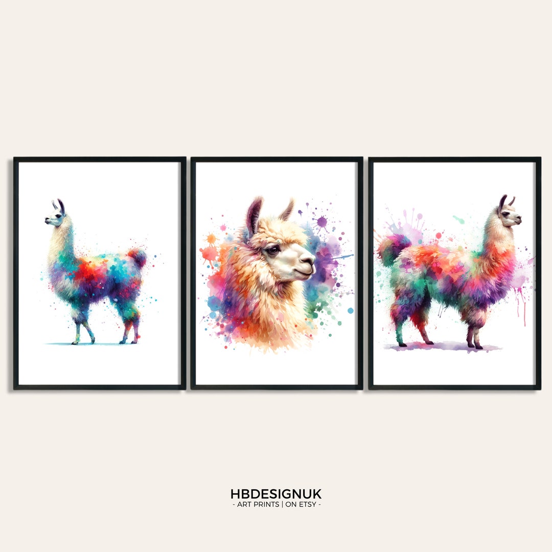 Llama Poster Print - Set of 3 Paintings | Watercolour Llama Prints ...