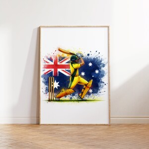 Cricket Print Set - Australia Flag Watercolour Cricket Poster Prints ...