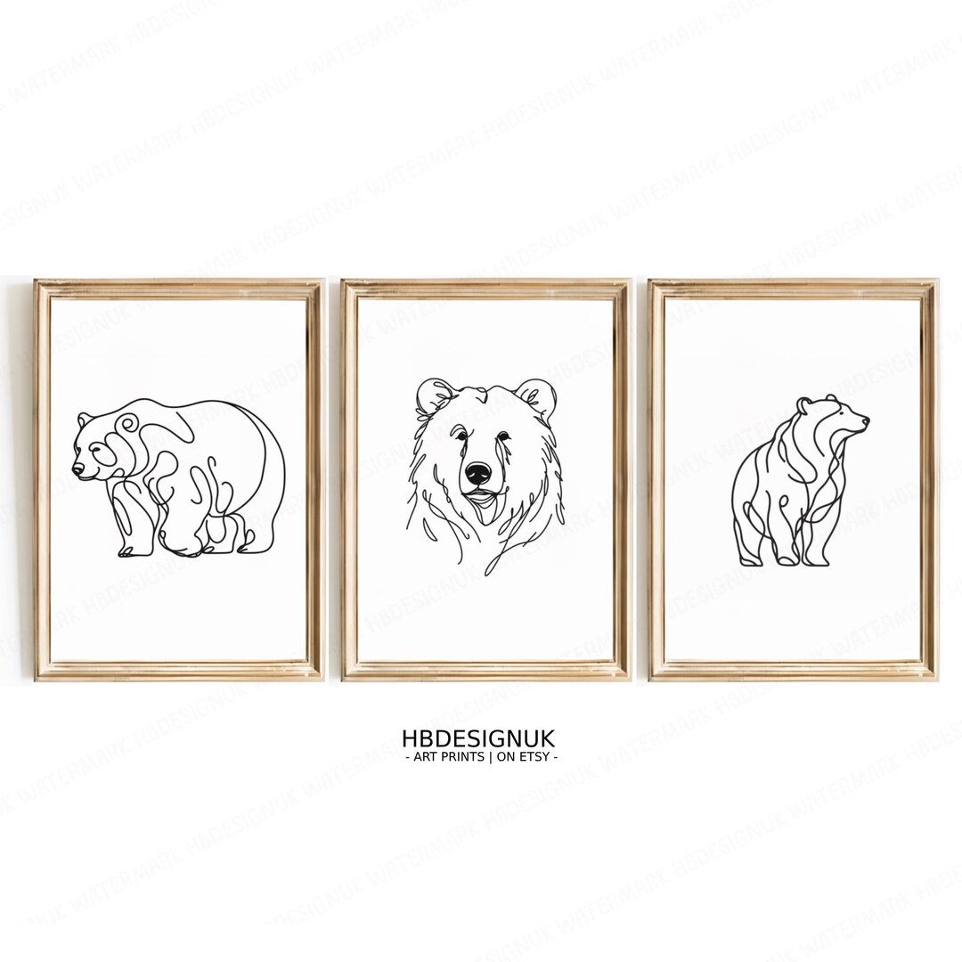 Minimalist Bear Print Set - Line Art Posters | Wildlife Pictures ...