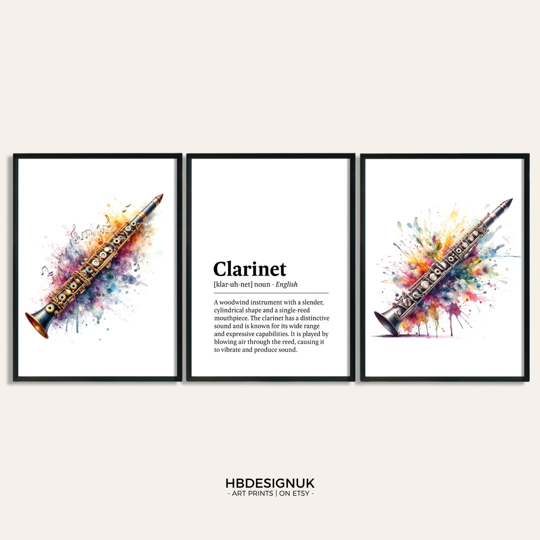 Clarinet Watercolour Art Print - Set of 3 Music Artwork | Music ...
