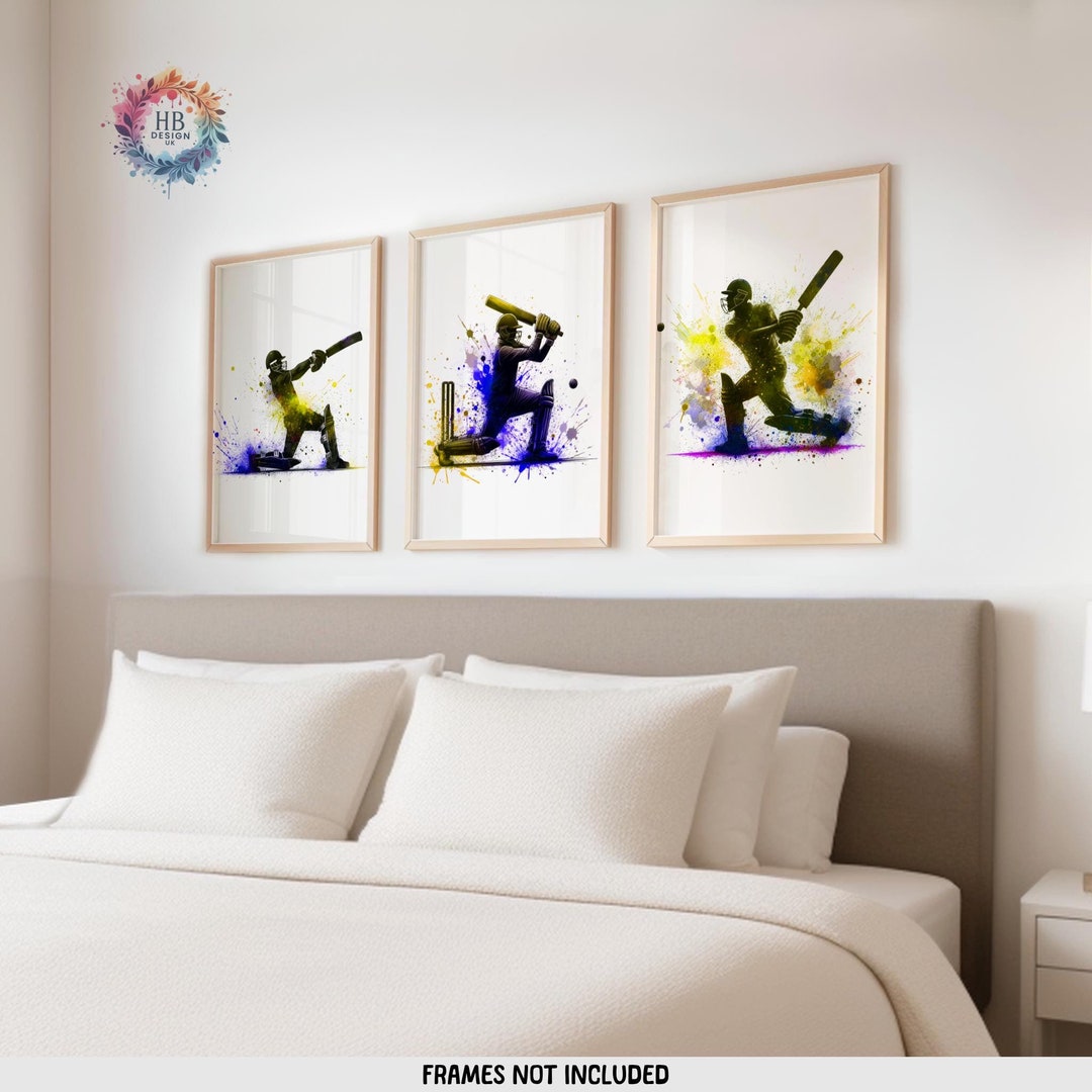 Watercolour Cricket Prints - Set of 3 Posters | Cricketer Wall Art ...