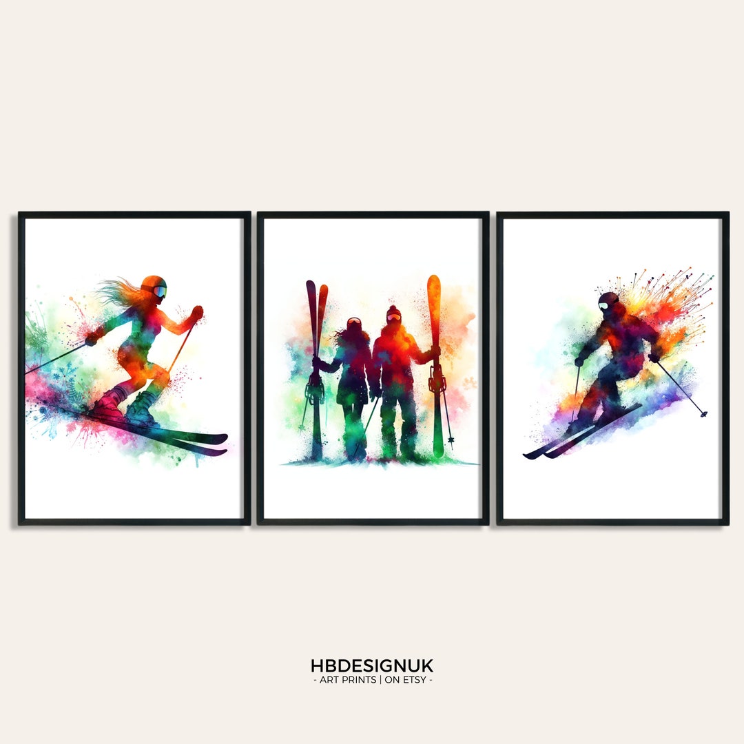 Ski Couple Watercolour Prints - Set of 3 Posters | Couple Ski Gifts ...