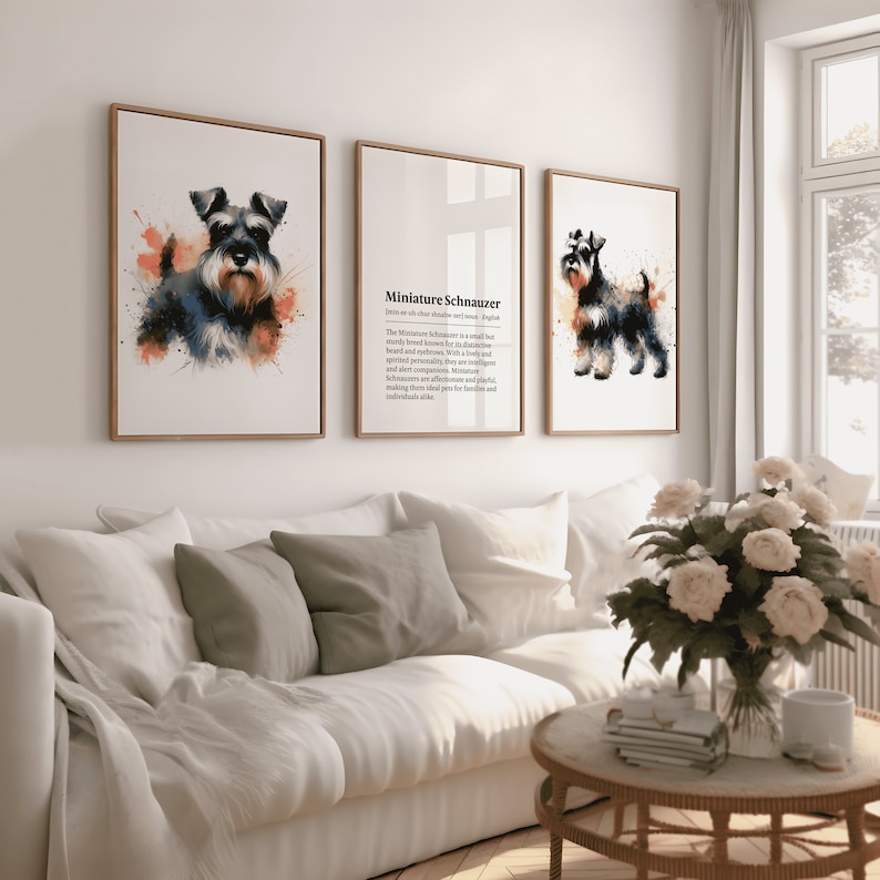 Miniature Schnauzer Dog Prints Set of 3 Posters Watercolor Definition ...