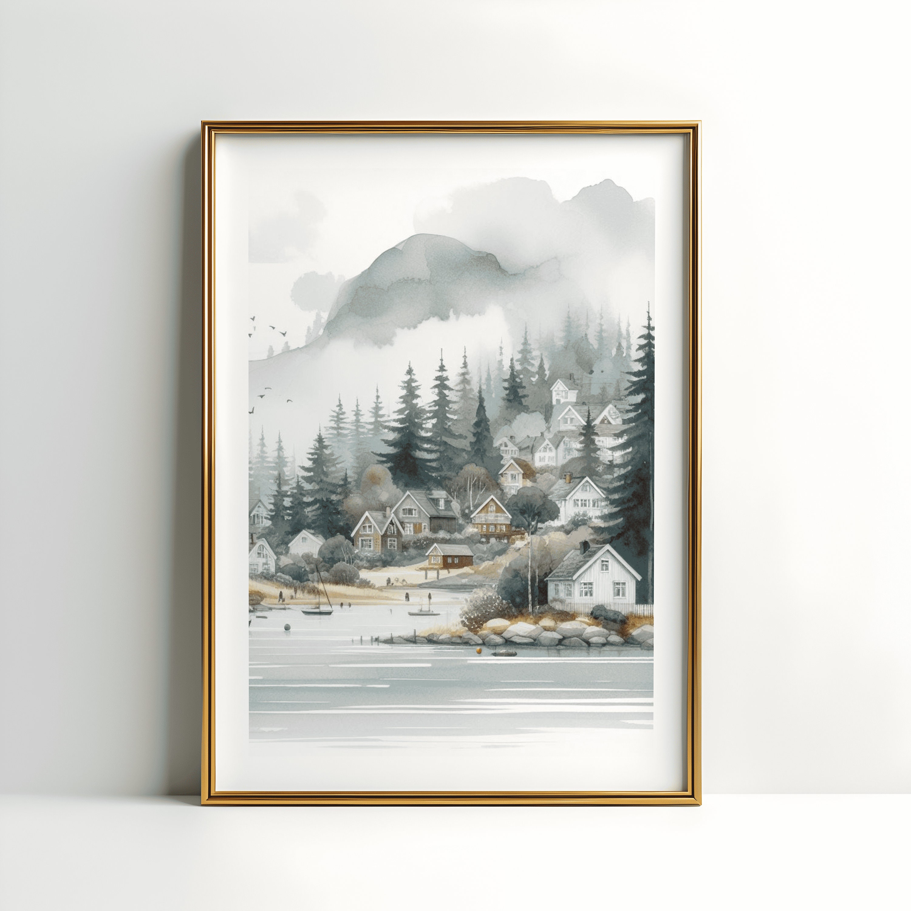 Nordic Village Print Set 3 Watercolour Posters Scandi Wall Art ...