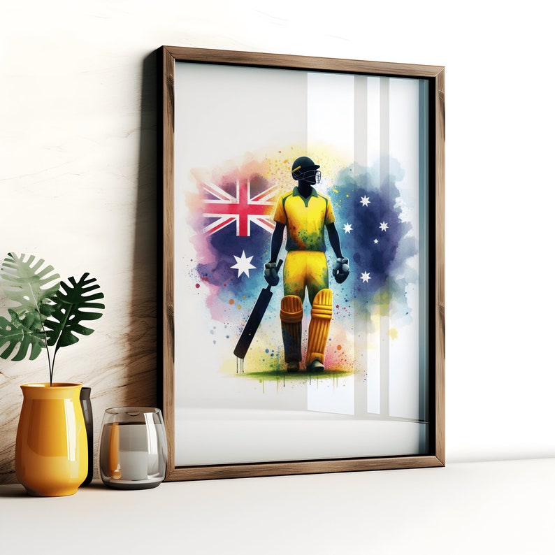 Cricket Print Set - Australia Flag Watercolour Cricket Poster Prints ...