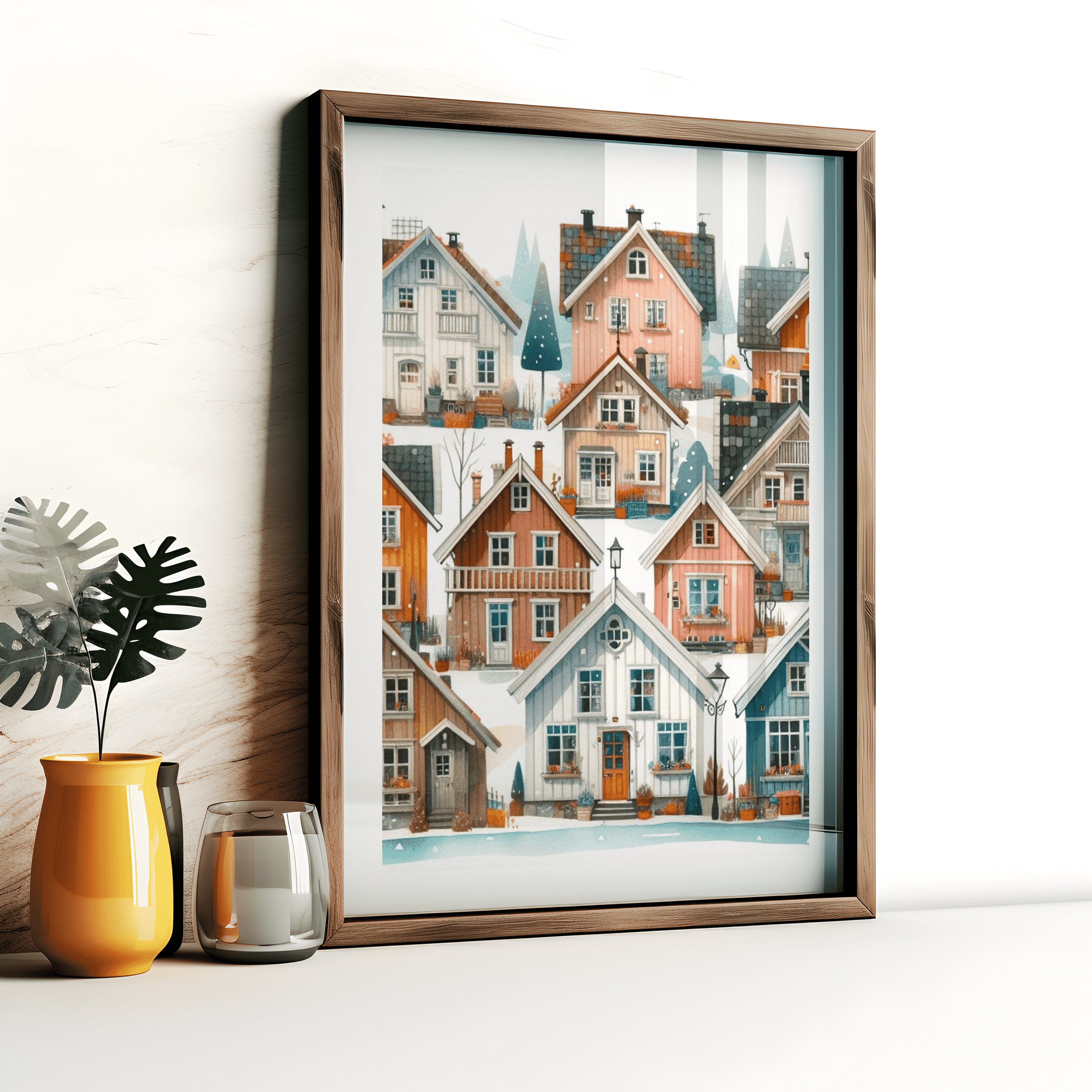 Scandinavian Houses Poster Set - 3 Watercolour Prints | Scandi Wall Art ...