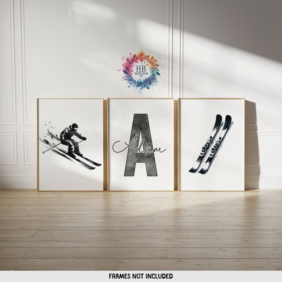 Personalised Skiing Posters - Set of 3 Prints | Boys Girls Bedroom ...